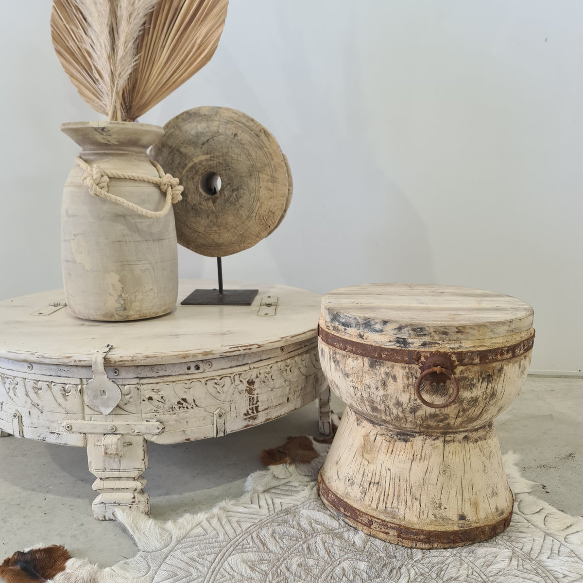 Authentic Vintage Indian Ukhali Stool – Boho Temple