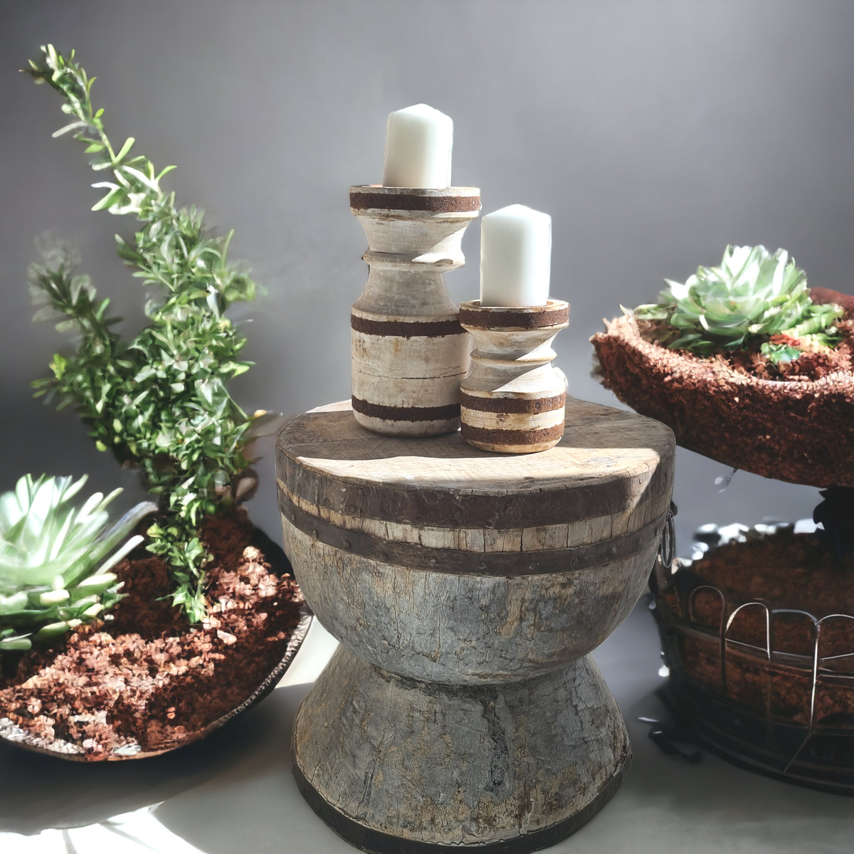 Authentic Vintage Indian Ukhali Stool – Boho Temple