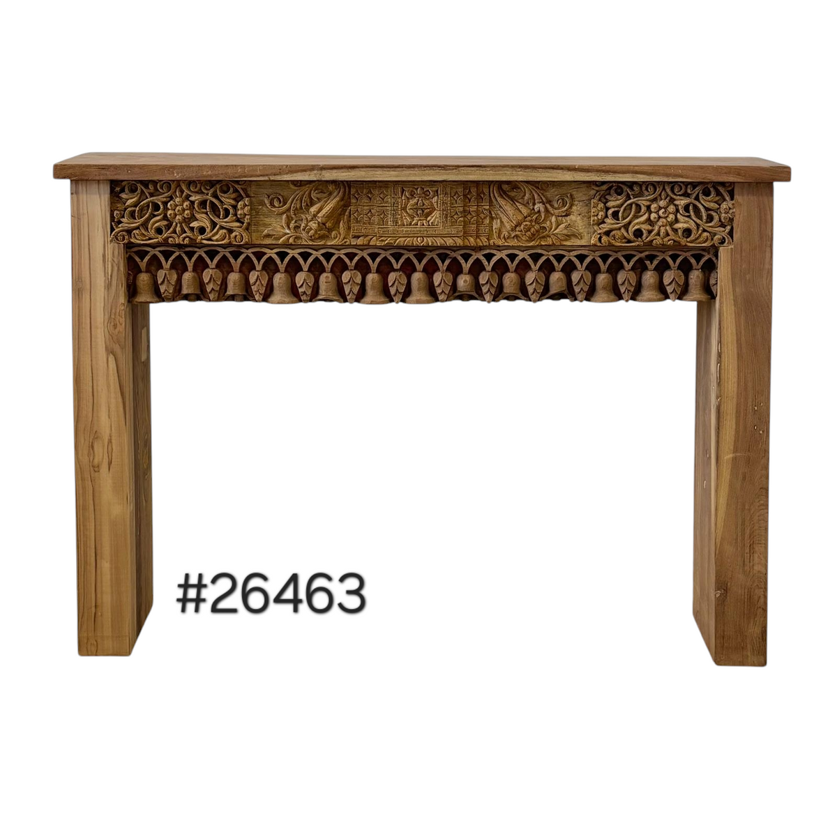Natural Slimline Vintage Indian Carved Console Hall Table – Boho Temple