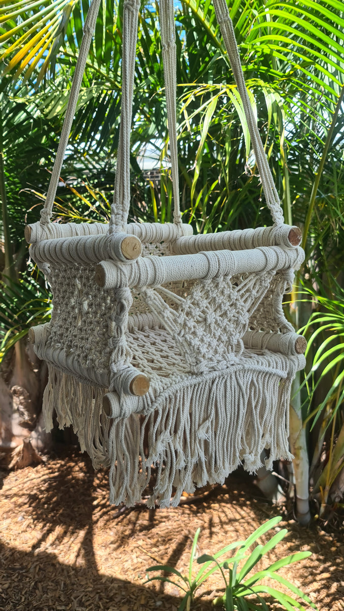 Children's Square Macrame Baby Swing Chair – Boho Temple